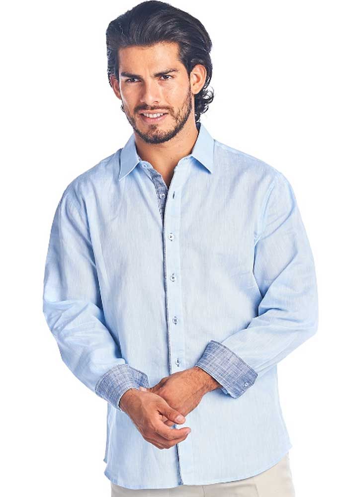 Men's 2 Tone Button Down Natural Linen Shirt Long Sleeve